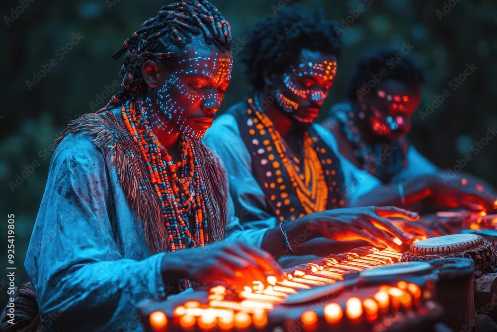 tribal drummer in augmented reality performance traditional rhythms ...