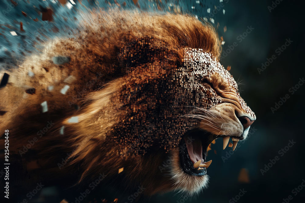 Fierce Lion Roaring with Dynamic and Striking Effects Capturing its Raw ...