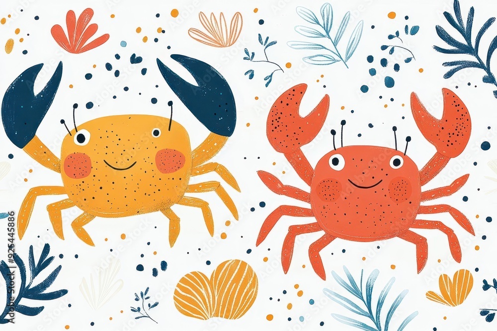 whimsical pattern of stylized crabs in pastel hues playful geometric ...