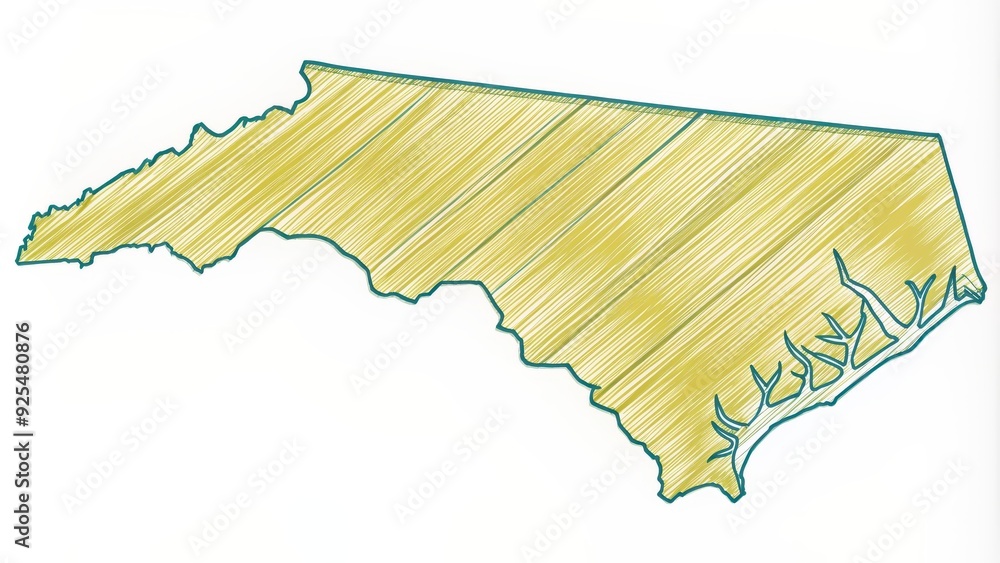 Doodle freehand drawing of North Carolina state map , North Carolina ...