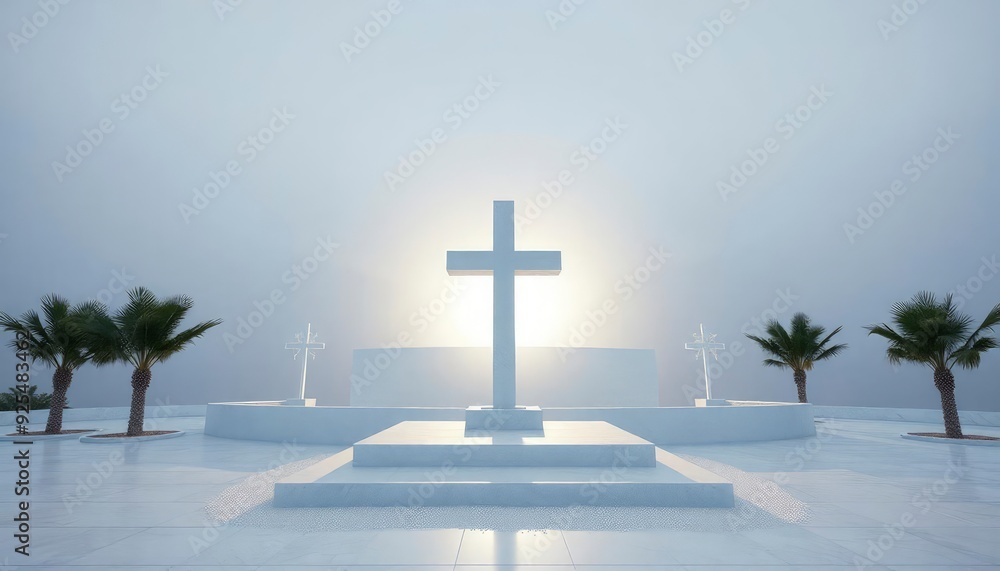 very bright image of a cross on a white outdoor studio background with ...