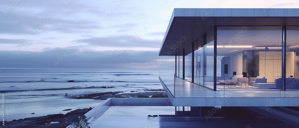 Luxurious minimalist glass house by the ocean, boasting expansive views ...