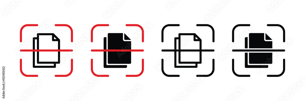 Set of Document Scanning Process icon. Paperwork Digitization symbol ...
