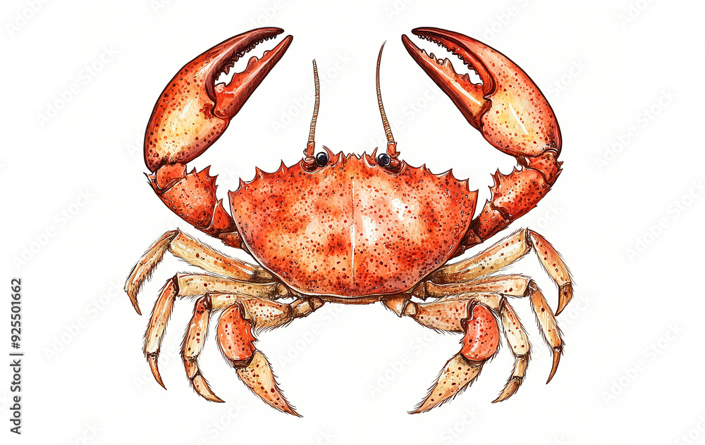 Seafood, crab. Vintage retro print, black white seafood crab sketch ink ...