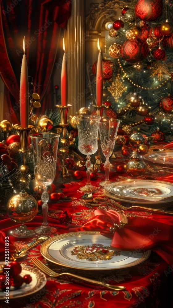 This festive holiday table is beautifully set with vintage plates and ...