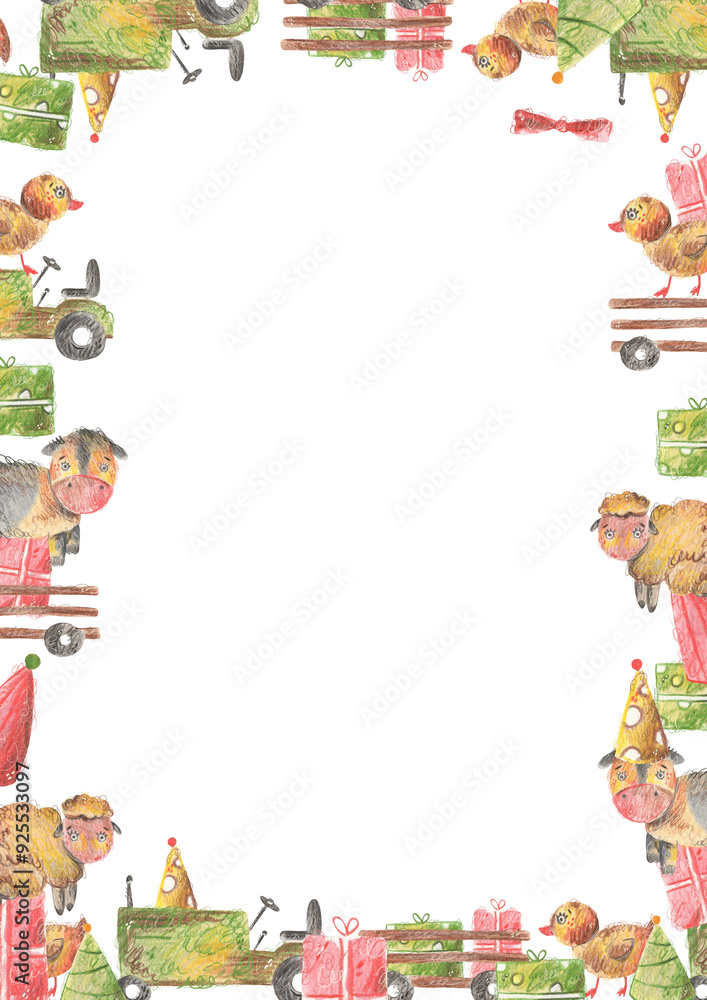 Farm animals frame template - watercolor hand drawn isolated on ...