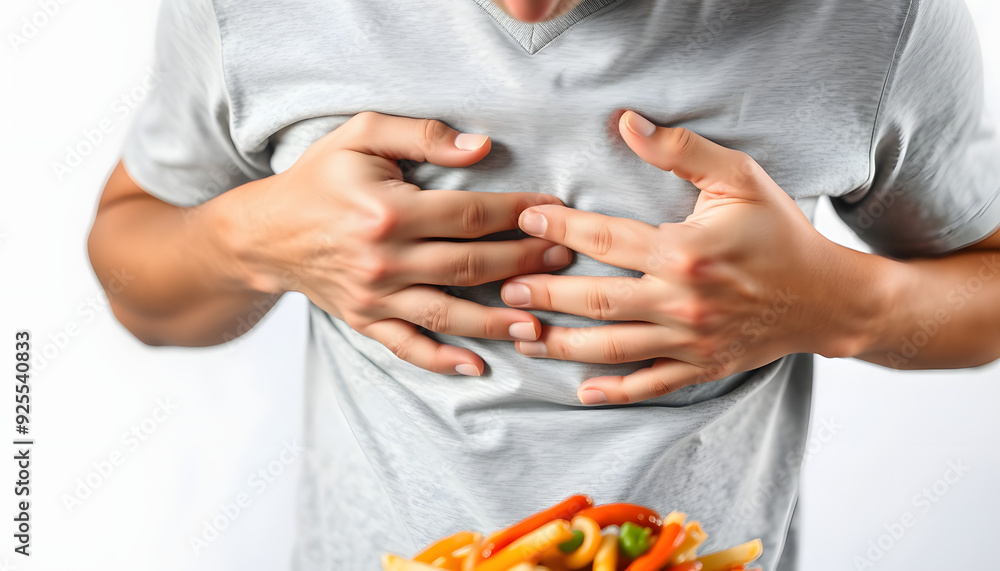 Young Asian Man Keeps His Hands On Stomach Feeling Very Full After ...