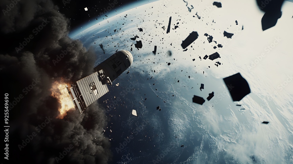 View of Space Debris Orbiting Earth, Featuring Satellite Wreckage and ...