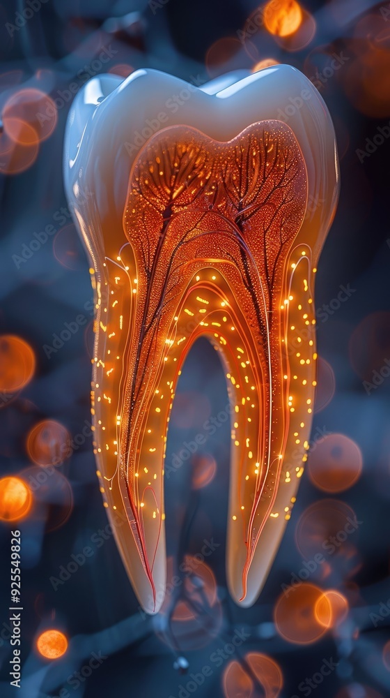 Ilustracja Stock: Dental development: tooth structure, nerve, a visible ...