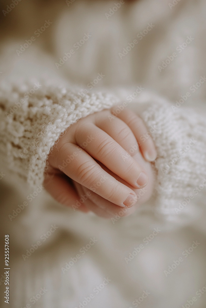 newborn's tiny hand gripping a parent's finger, soft lighting, blurred ...