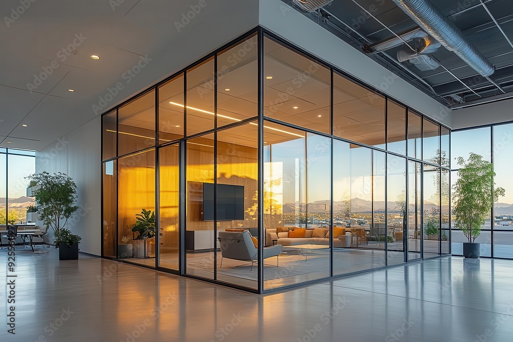 modern office interior featuring a sleek glass partition wall clean ...