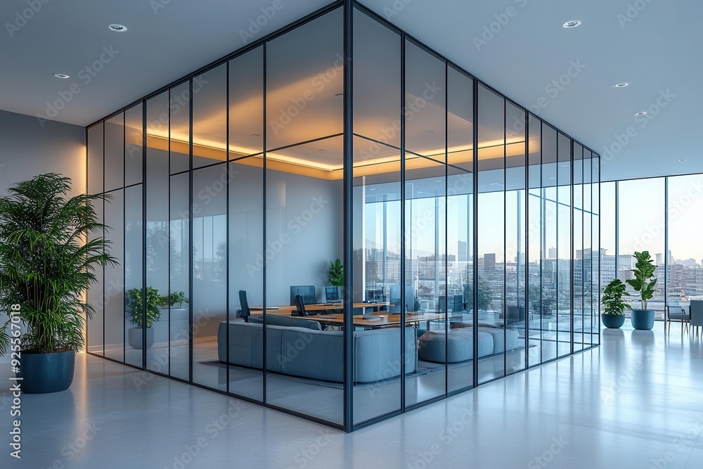 modern office interior featuring a sleek glass partition wall clean ...