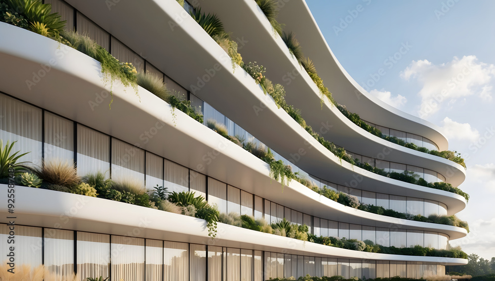 Eco-friendly building in the modern city. Sustainable glass office ...