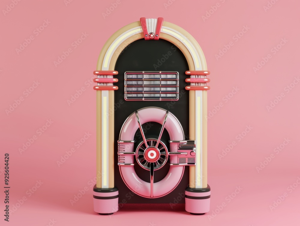 Pink Jukebox Dreams: A classic pink and gold jukebox sits against a ...