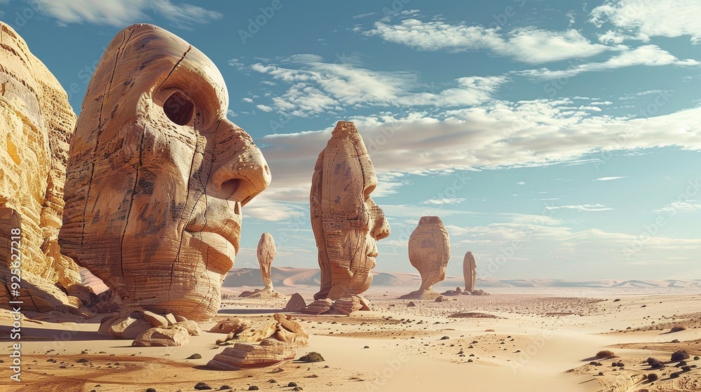 rocks shaped like a human face in the middle of the desert Stock ...