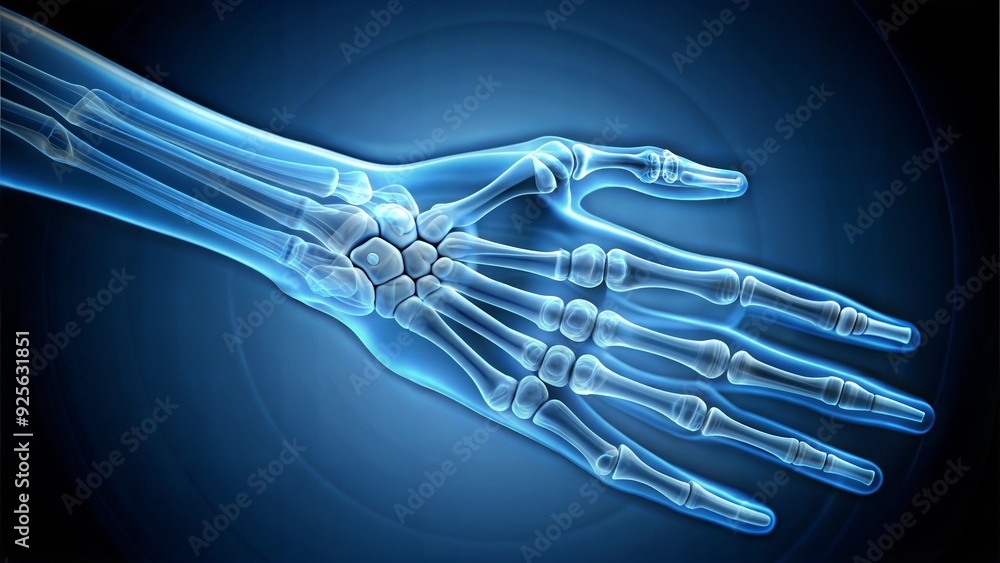 An x-ray image of a human hand, showing bones and joints in high ...