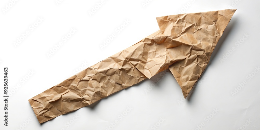 A stylized paper arrow, crafted from a crumpled sheet, points upwards ...