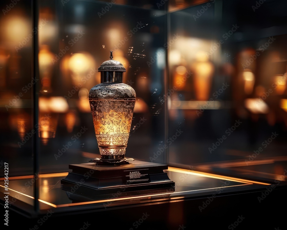 Artifact exhibit in a museum, detailed and softly lit to highlight ...