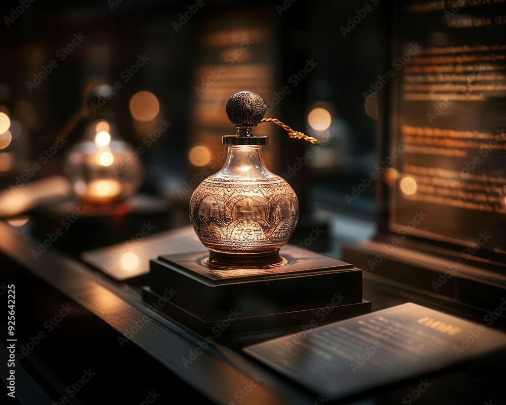 Artifact exhibit in a museum, detailed and softly lit to highlight ...