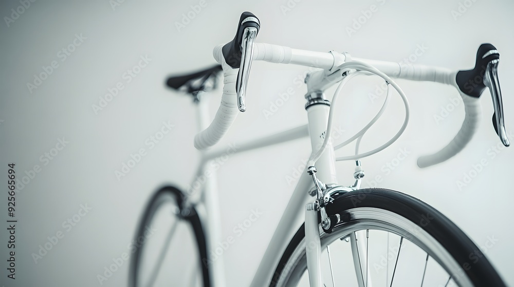 Minimalist white road bicycle, sleek modern design, clean white wall ...