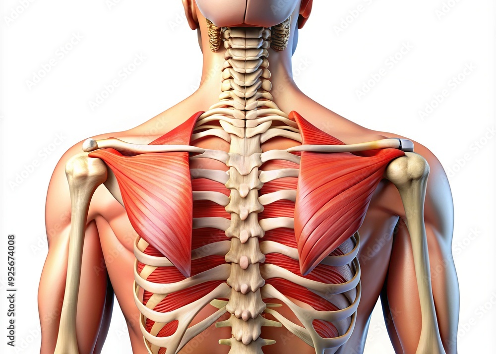 Detailed illustration of the human scapula, showcasing its triangular ...