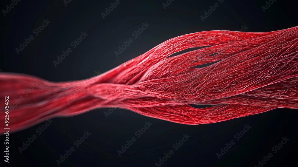 Intense closeup of a torn muscle fiber, severe pain, high-detail muscle ...
