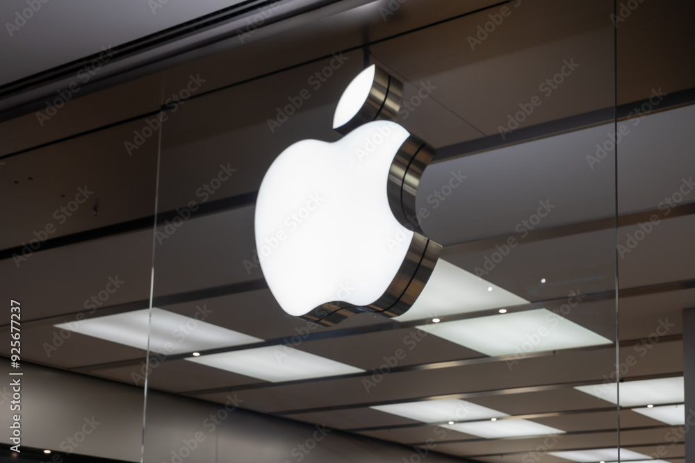 Rome, Italy - August 12, 2024: Close up of Apple logo at their store in ...