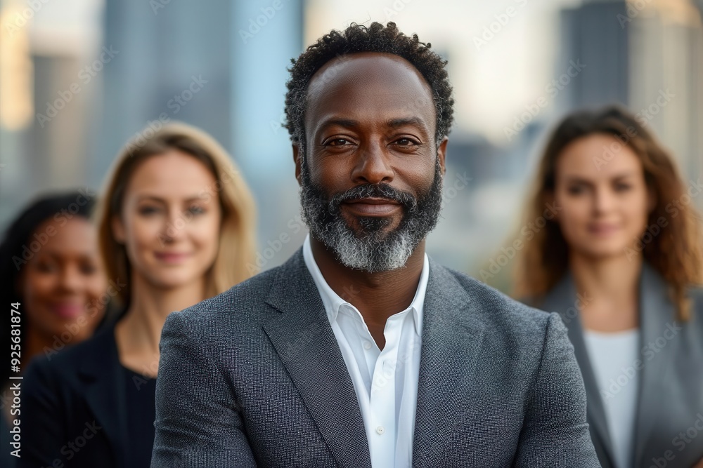 modern office leadership confident executive stands proudly with ...