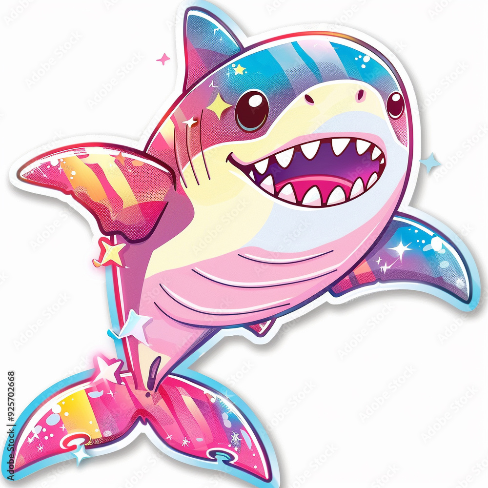 shark cartoon colorful rainbow illustration cute kawaii drawing digital ...