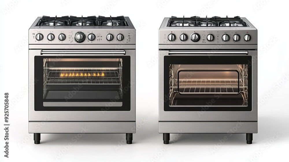 Modern gas stove with multiple functions, touch menu, two-view timer ...