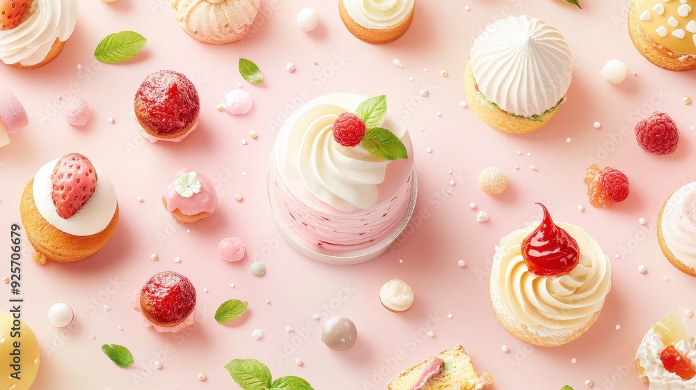 Dessert menu with elegant images of cakes, pastries, and ice cream ...