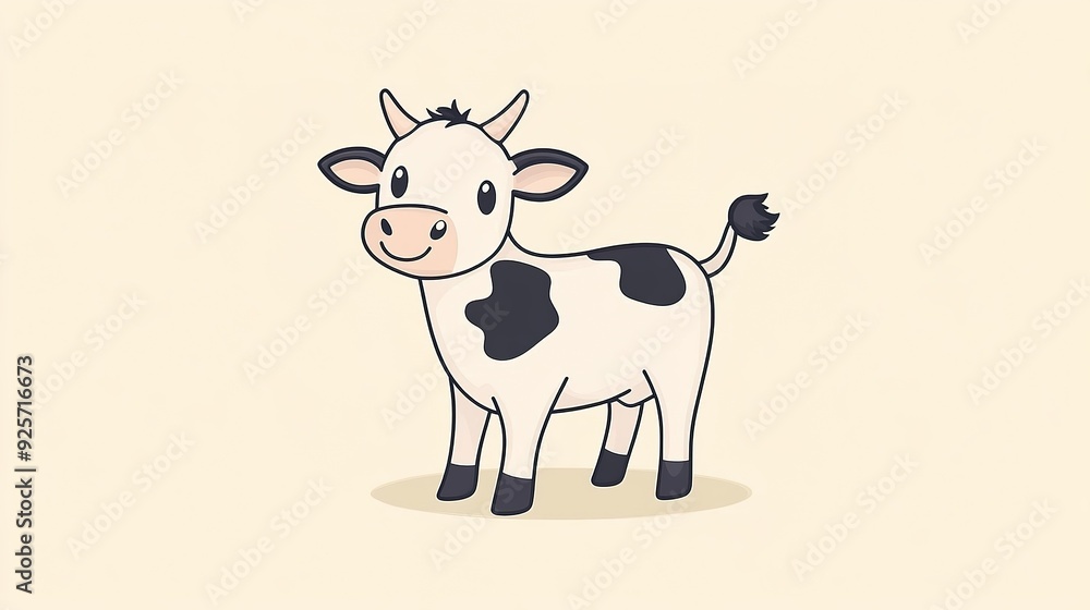 Kawaii-Style Cartoon of an Adorable Cow: Full-Body Profile View with ...