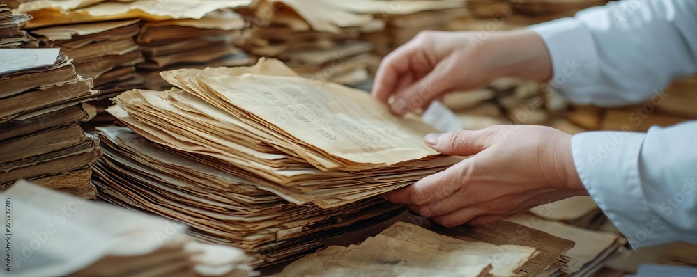 Archival research focus A scene focusing on a researcher s hands ...