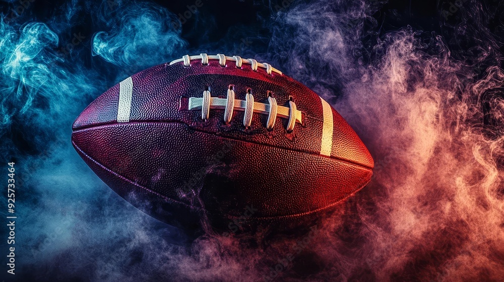 Stylized American football with smoke and light effects, creating a ...