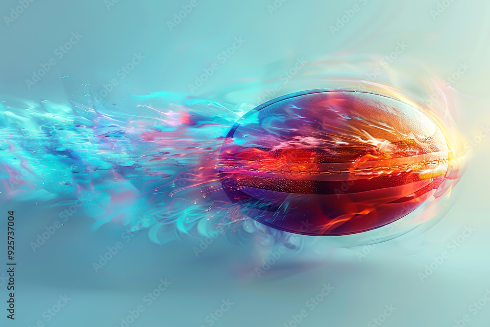 Rugby ball in midair during a pass, action theme, side view, capturing ...