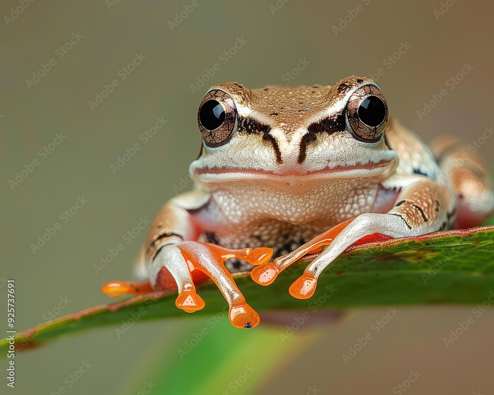 Close-up Photo of a Tree Frog Peeking Over a Leaf, Highlighting Vibrant ...