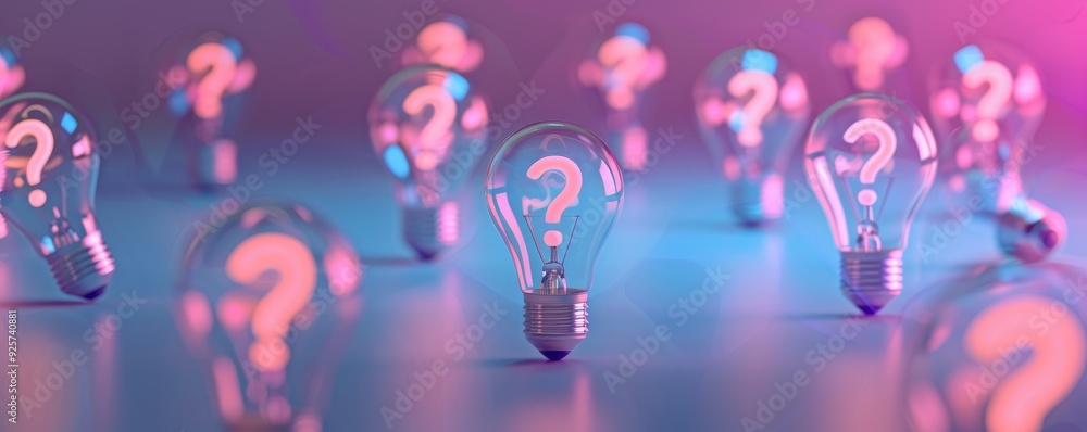 Light bulbs with question marks, creative concept background, colorful ...