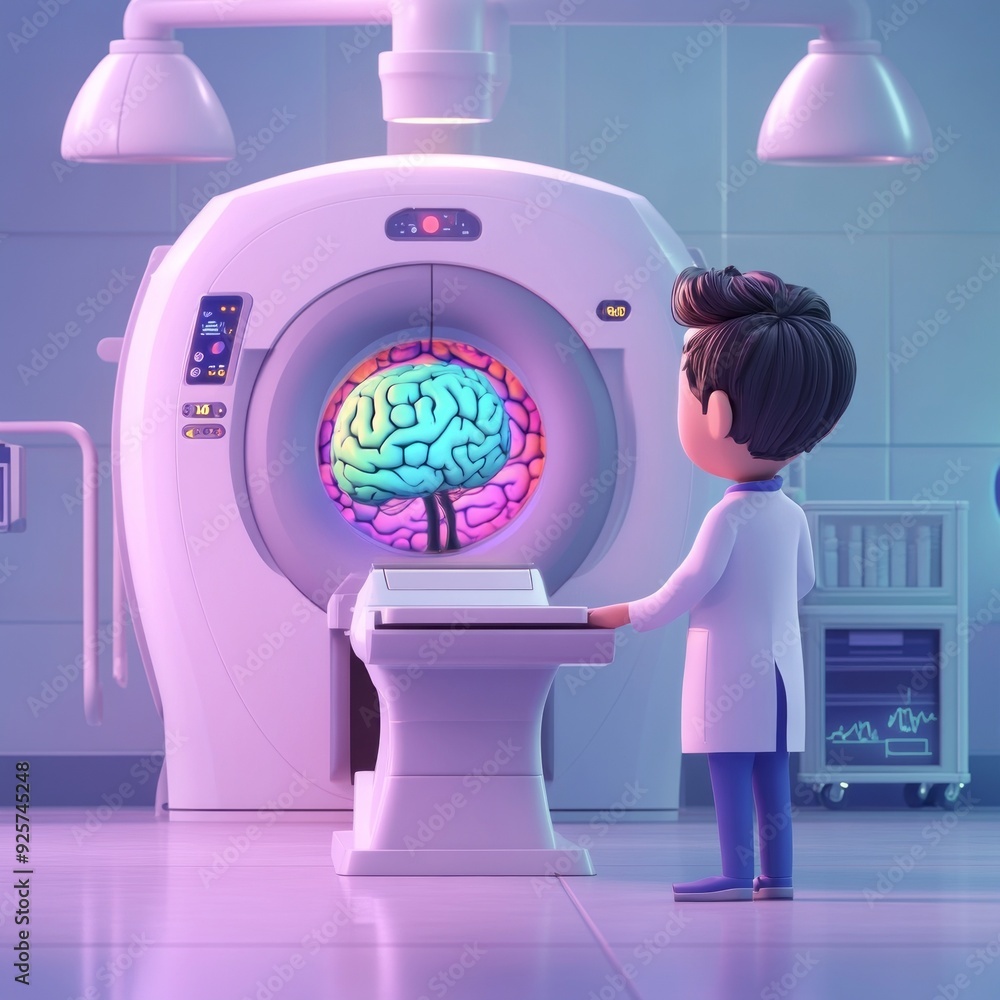 Doctor Examining MRI Scan: 3D Cartoon Illustration Stock Illustration ...