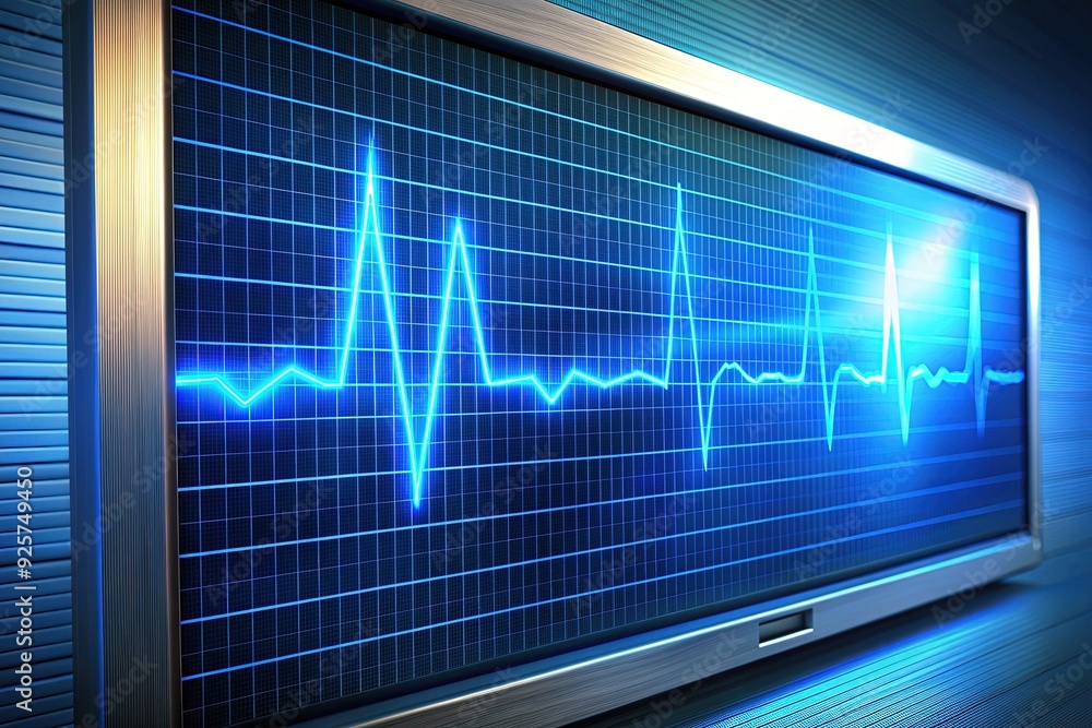 Vibrant EKG waveform display on a modern medical monitor screen ...