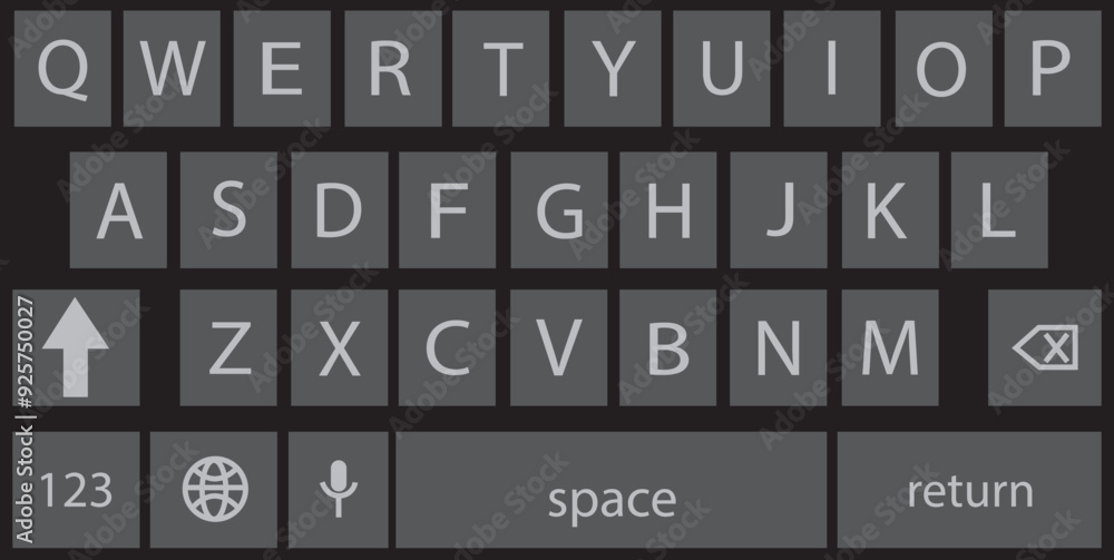 Smartphone keyboard in dark mode, keypad alphabet buttons in trendy ...