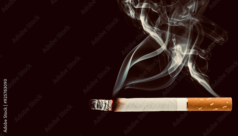 Tobacco Background, Close up side view of tobacco with swirling smoke ...