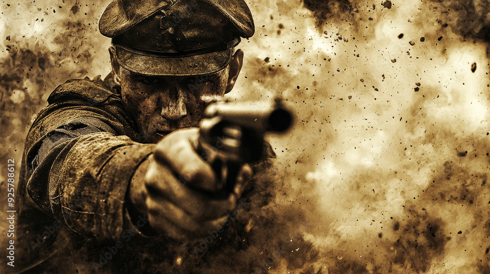 “Battle-Hardened: Soldier Grasping a Historic Rifle” Stock Photo ...