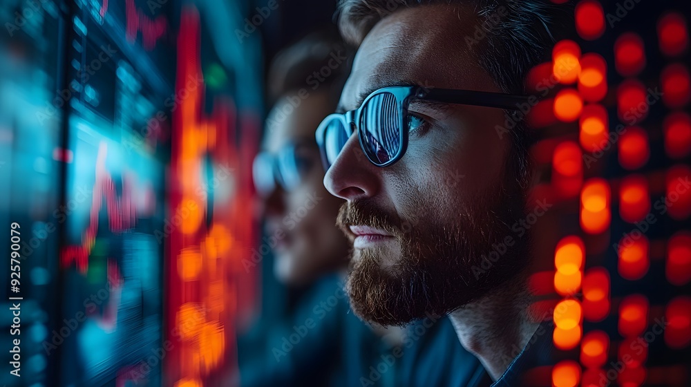 Team of analysts reviewing benchmarking data, with a precise abstract ...