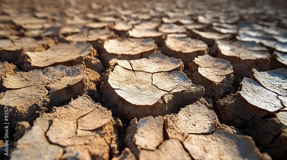 Arid landscape with cracked desolate terrain due to severe drought ...