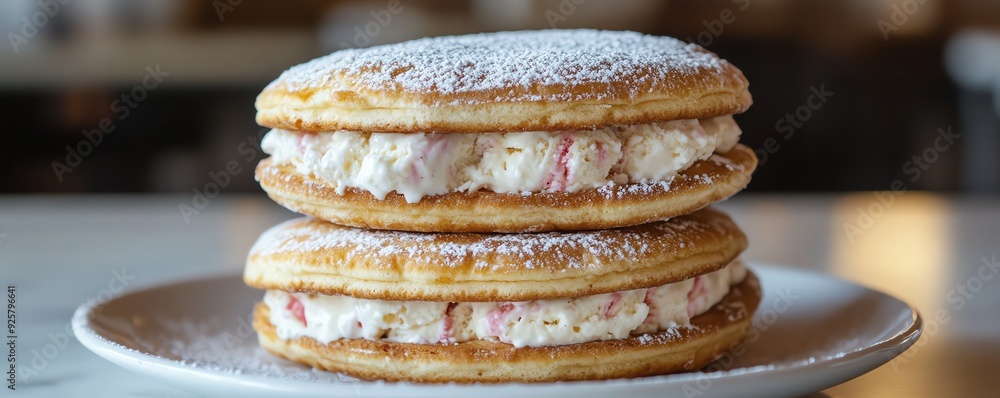 Ice cream sandwiches made with beignet halves, filled with taffy swirl ...