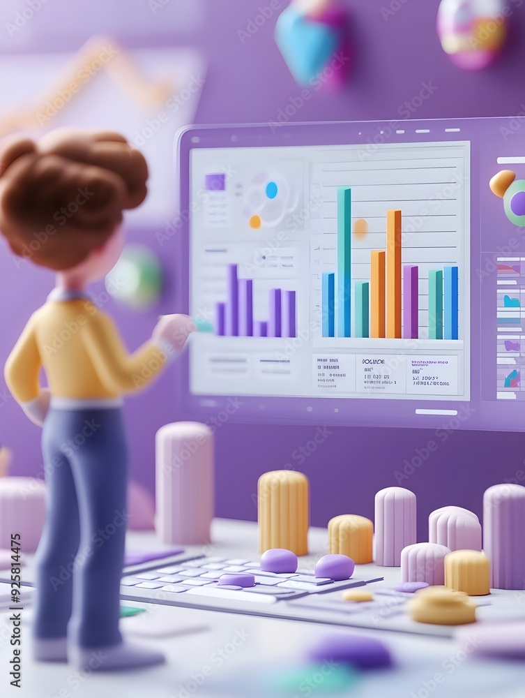 Data Visualization Dashboard with 3D Rendered Charts and Graphs for Corporate Business Analytics ...