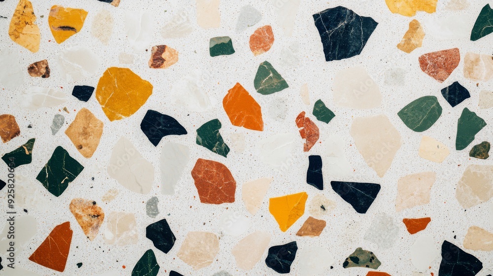 Top view of a terrazzo tile pattern with a mix of colorful chips ...