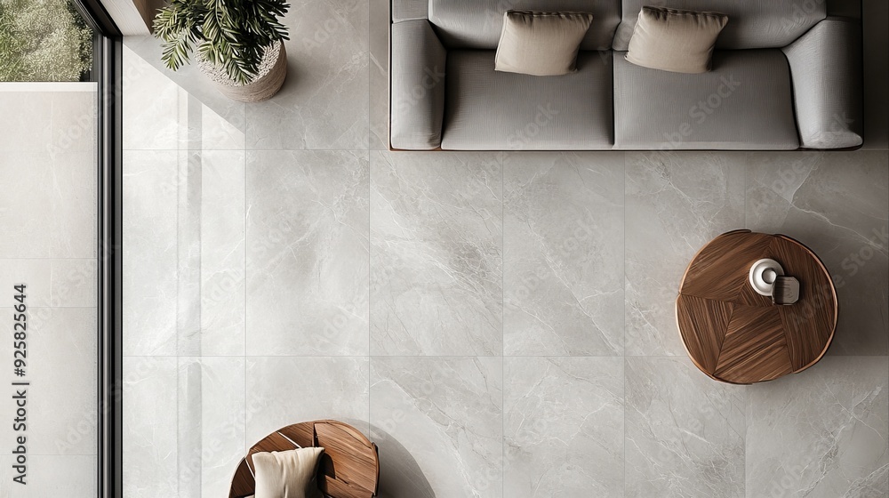 Top view of a contemporary tile pattern with large, smooth tiles in a ...