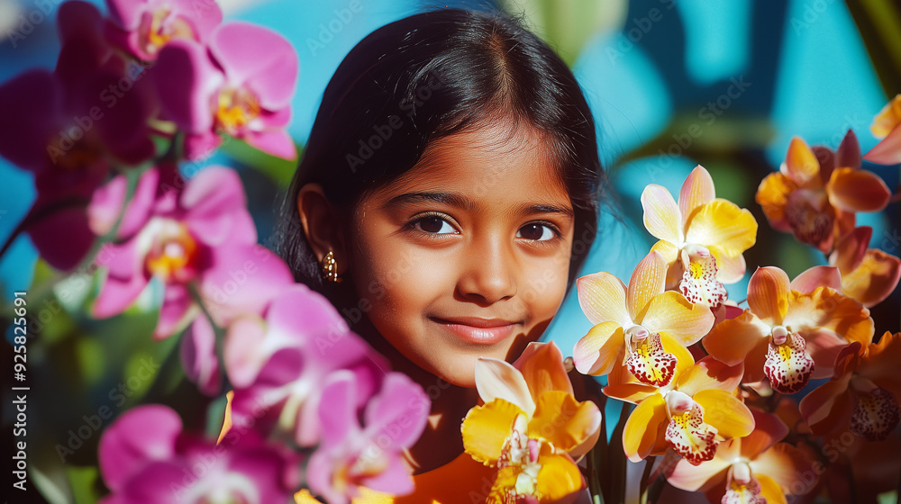 child and orchid, kid with orchid plant, orchid child, youth tending to ...