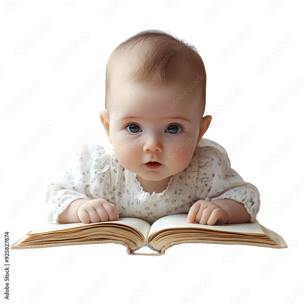 Infant Exploring Soft Baby Book on Plain White Background Transparent ...
